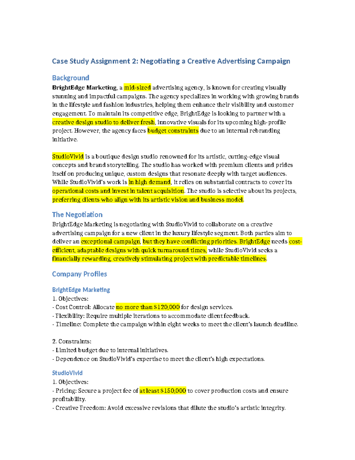 Negotiation Skills Case Study 2: Advertising Campaign Collaboration ...
