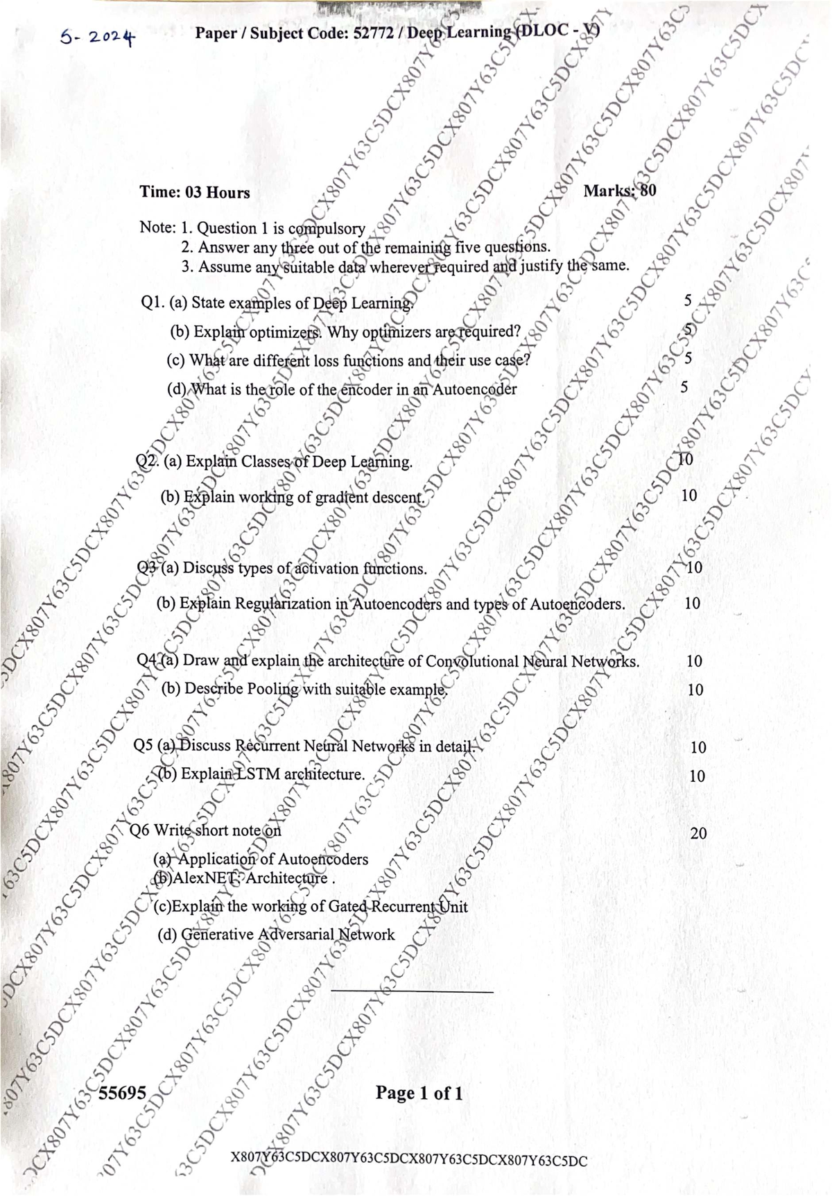 Deep Learning Exam Paper DLOC 5 (Code: 52772) - 2024 - Studocu