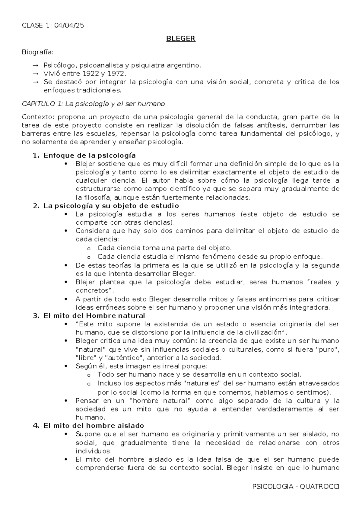 Psicología Quatrocci: Clase 1 - Biografía de Bleger y Enfoques Teóricos ...