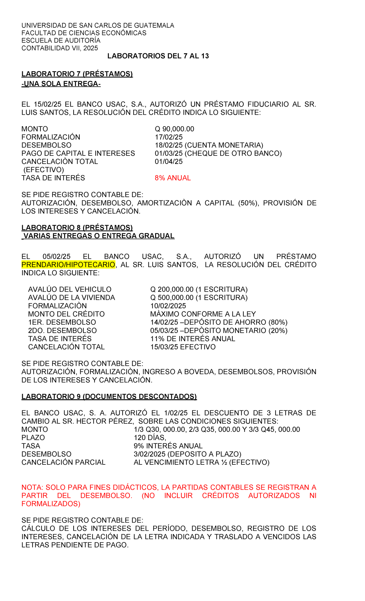 Laboratorio de Contabilidad VII: Ejercicios 7 a 13 - 2025 - Studocu