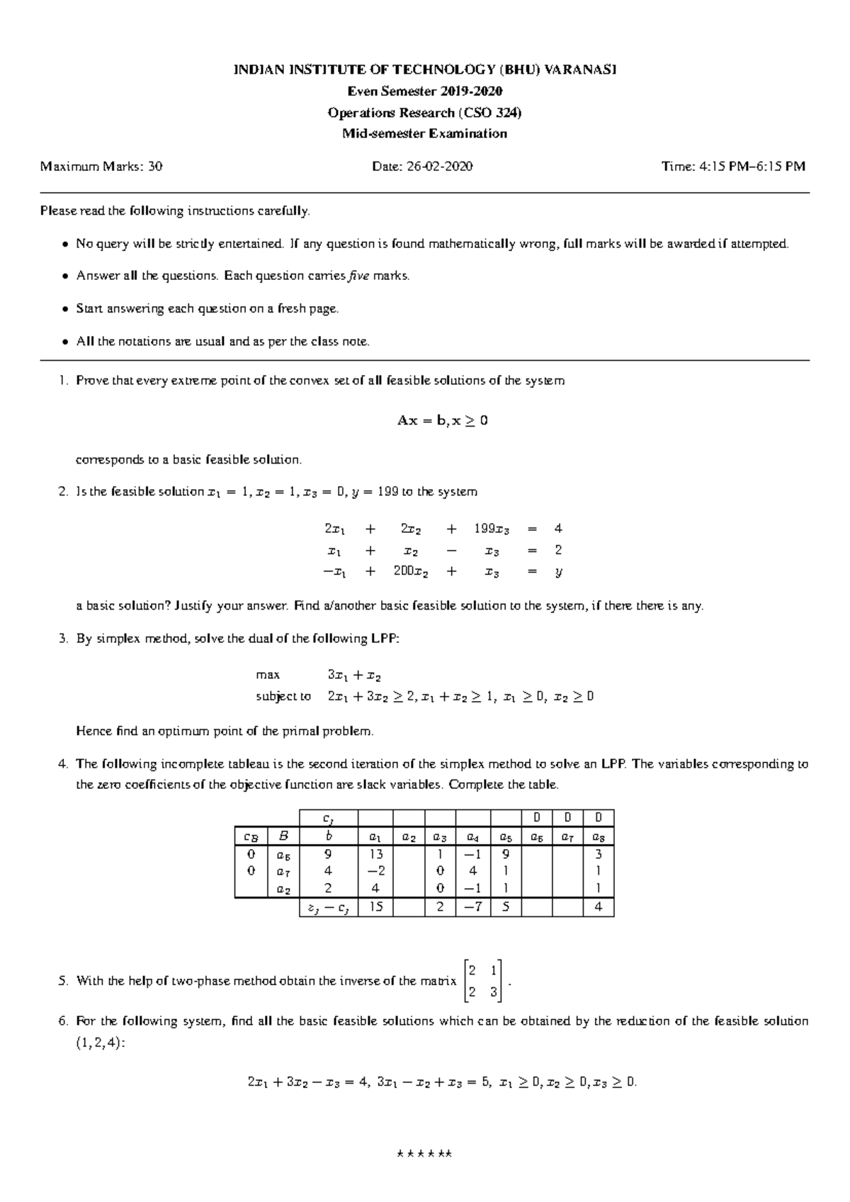 Practice questions - INDIAN INSTITUTE OF TECHNOLOGY (BHU) VARANASI Even ...