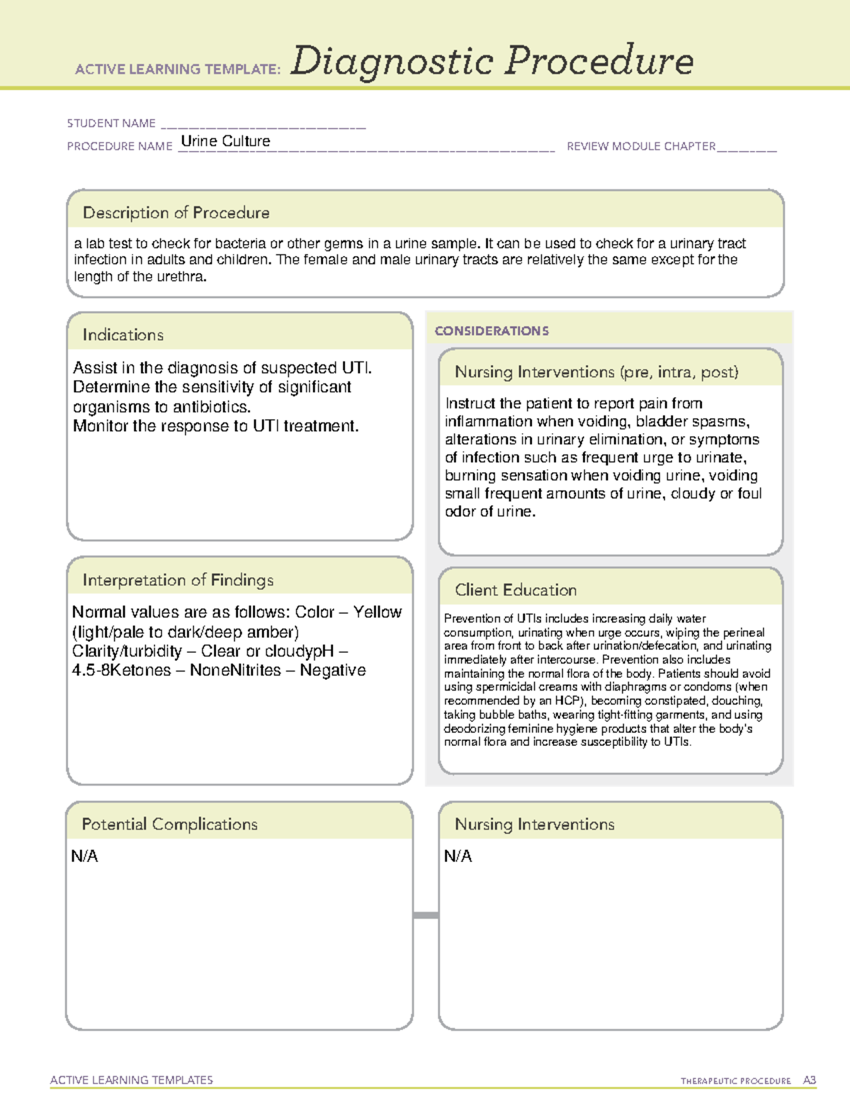 Urine Culture - ATI Template - ACTIVE LEARNING TEMPLATES THERAPEUTIC ...