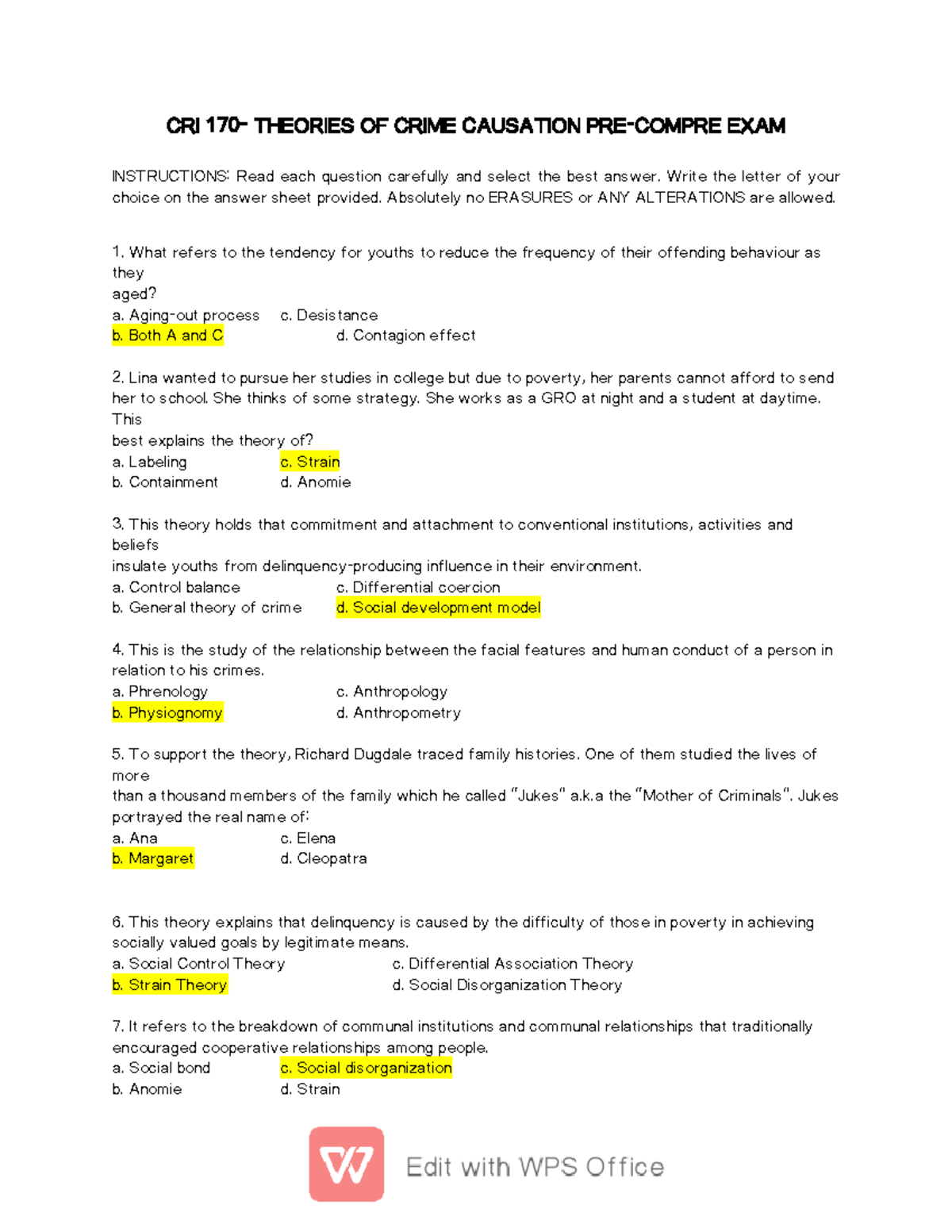 CRI 101 THEORIES OF CRIME CAUSATION FINAL EXAM QUESTIONS - Studocu