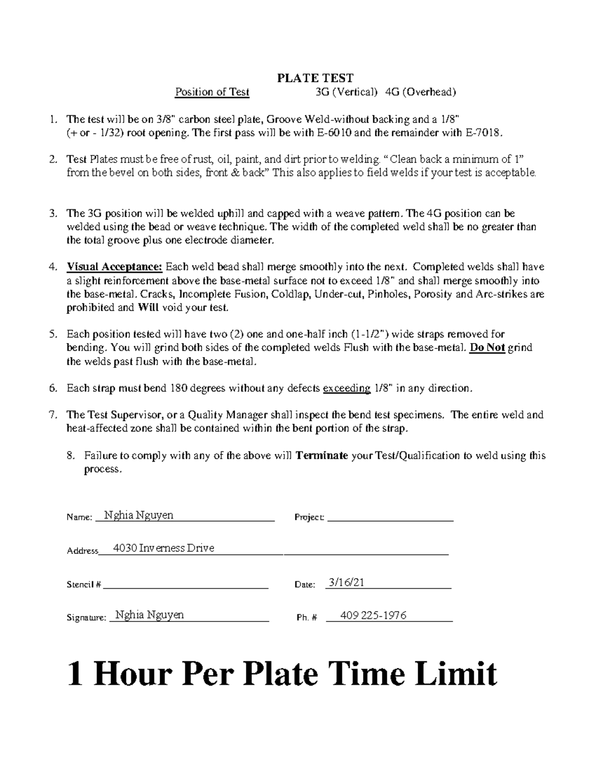 Plate Test Guidelines for 3G & 4G Positions in Welding - Studocu