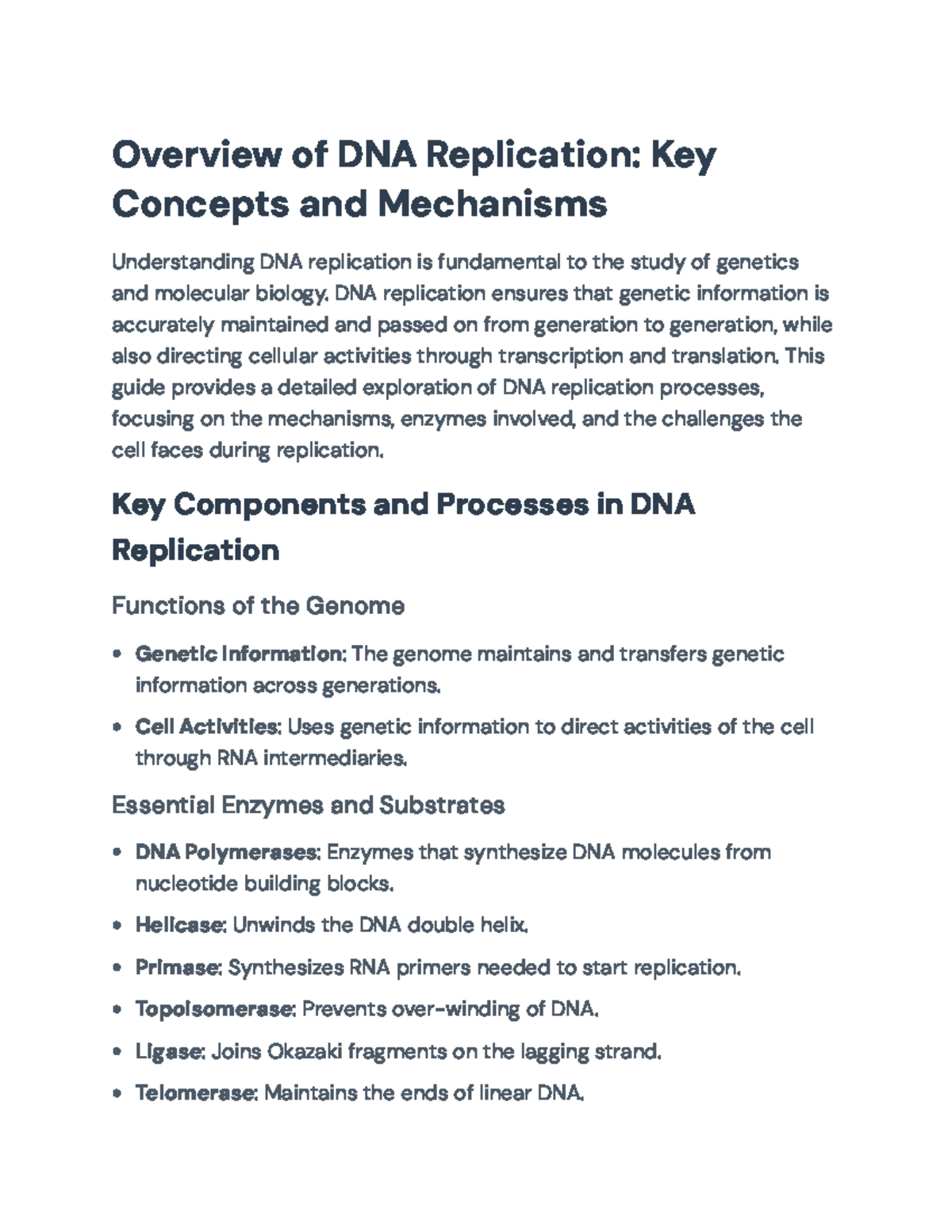 DNA Replication Overview: Mechanisms, Enzymes, and Challenges ...