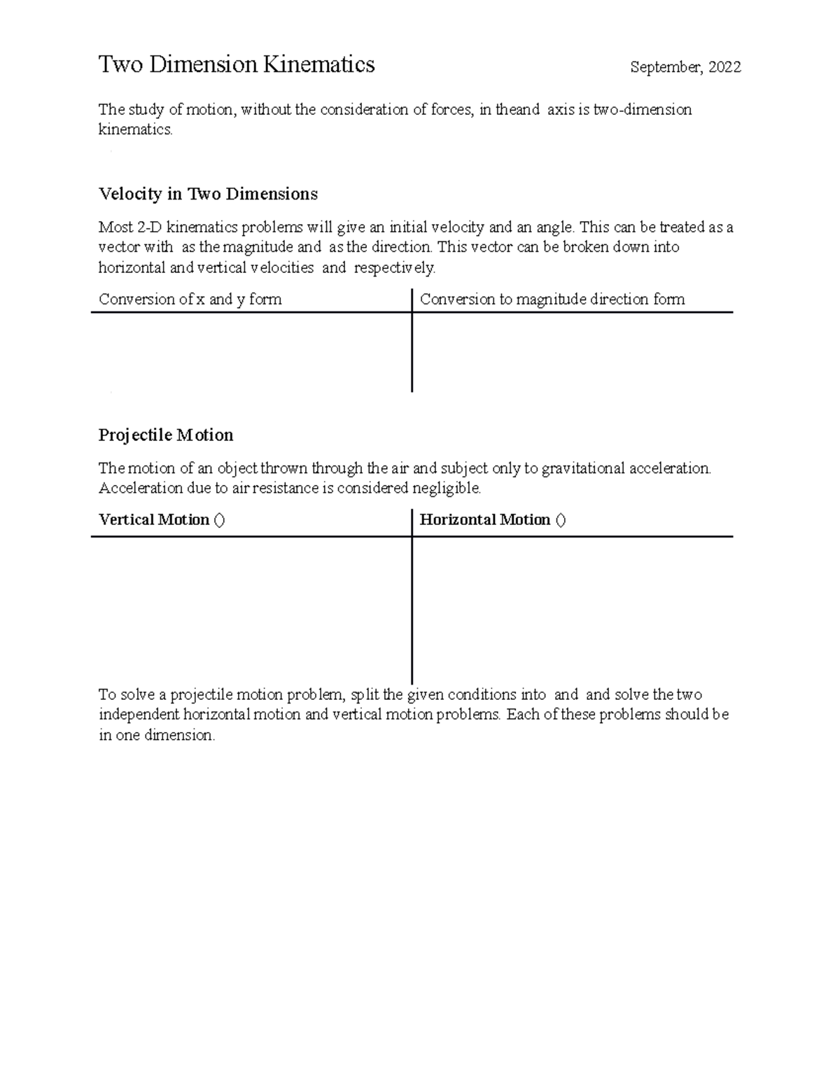 2D Kinematics Lecture Notes for Physics 101 (Sept 2022) - Studocu