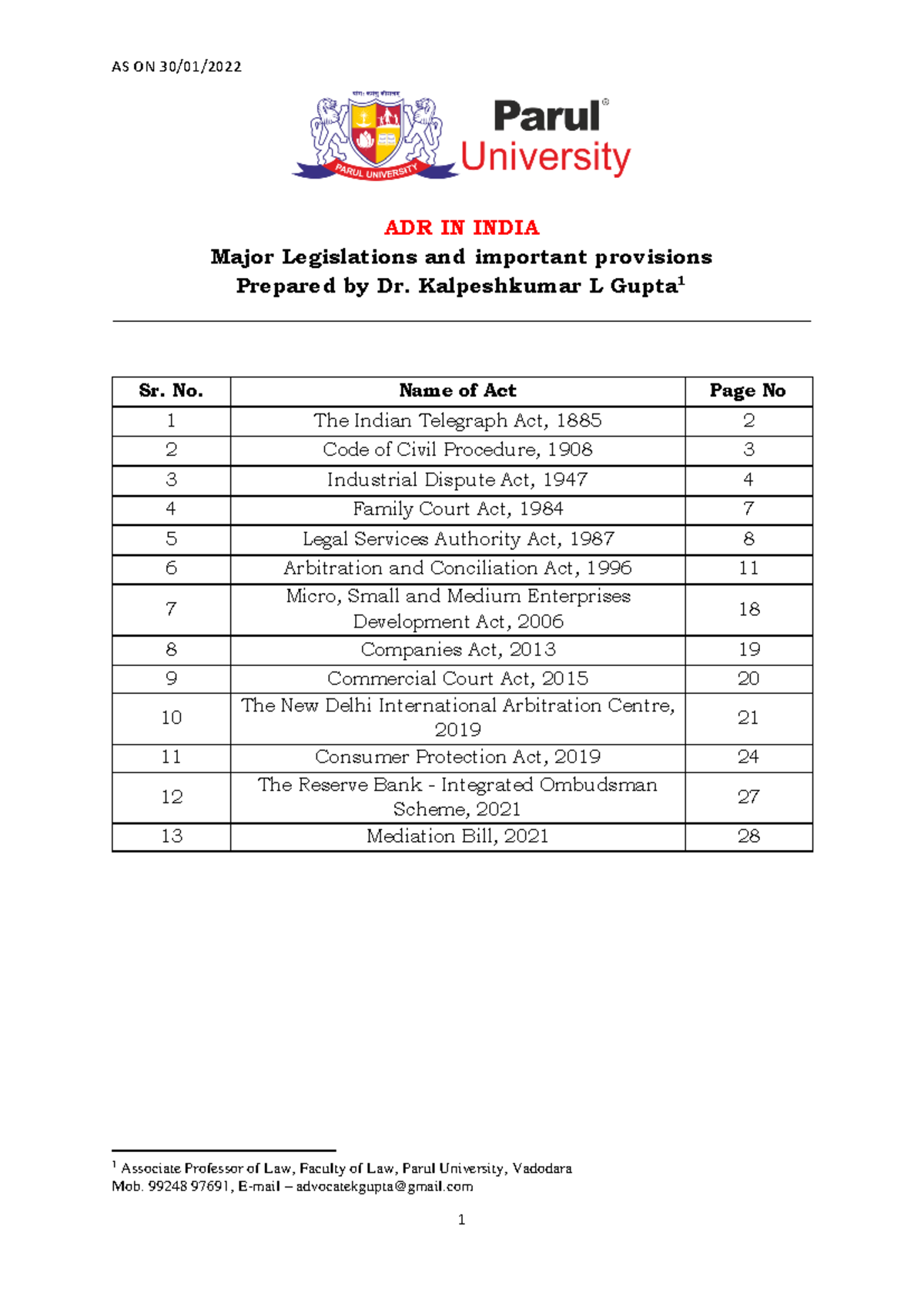 ADR in India, Imp Legislations by Dr. Kalpesh Gupta - ADR IN INDIA ...