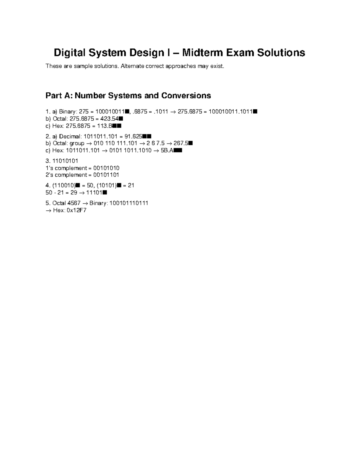 Digital System Design I Midterm Exam Solutions - Studocu