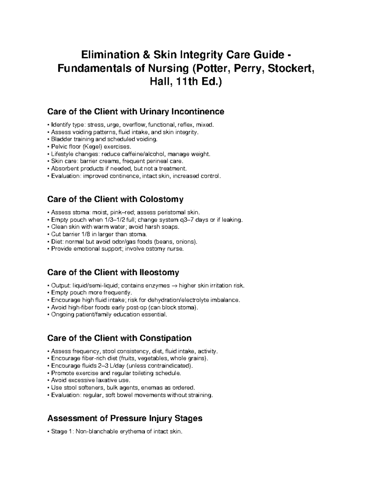 Elimination & Skin Integrity Care Guide (Nursing 11th Ed.) - Studocu