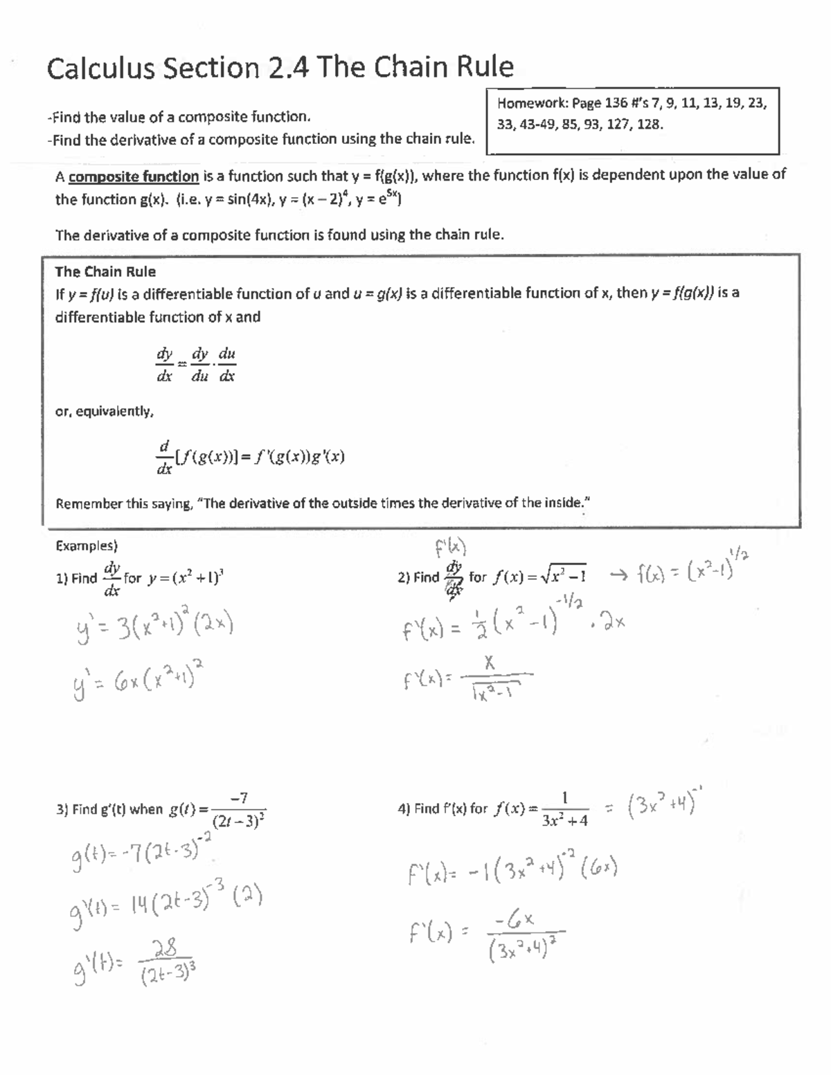 Calculus Chain Rule Notes - Section 2 Homework Help (Calc) - Studocu
