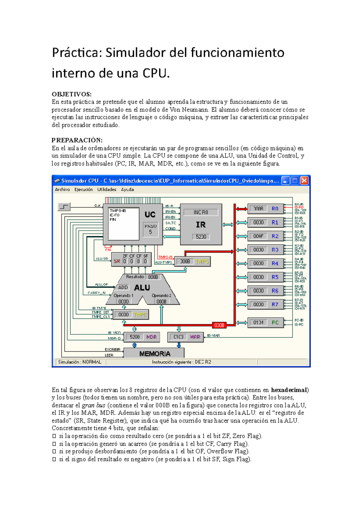 Práctica: Simulador CPU y Funcionamiento Interno del Procesador - Studocu