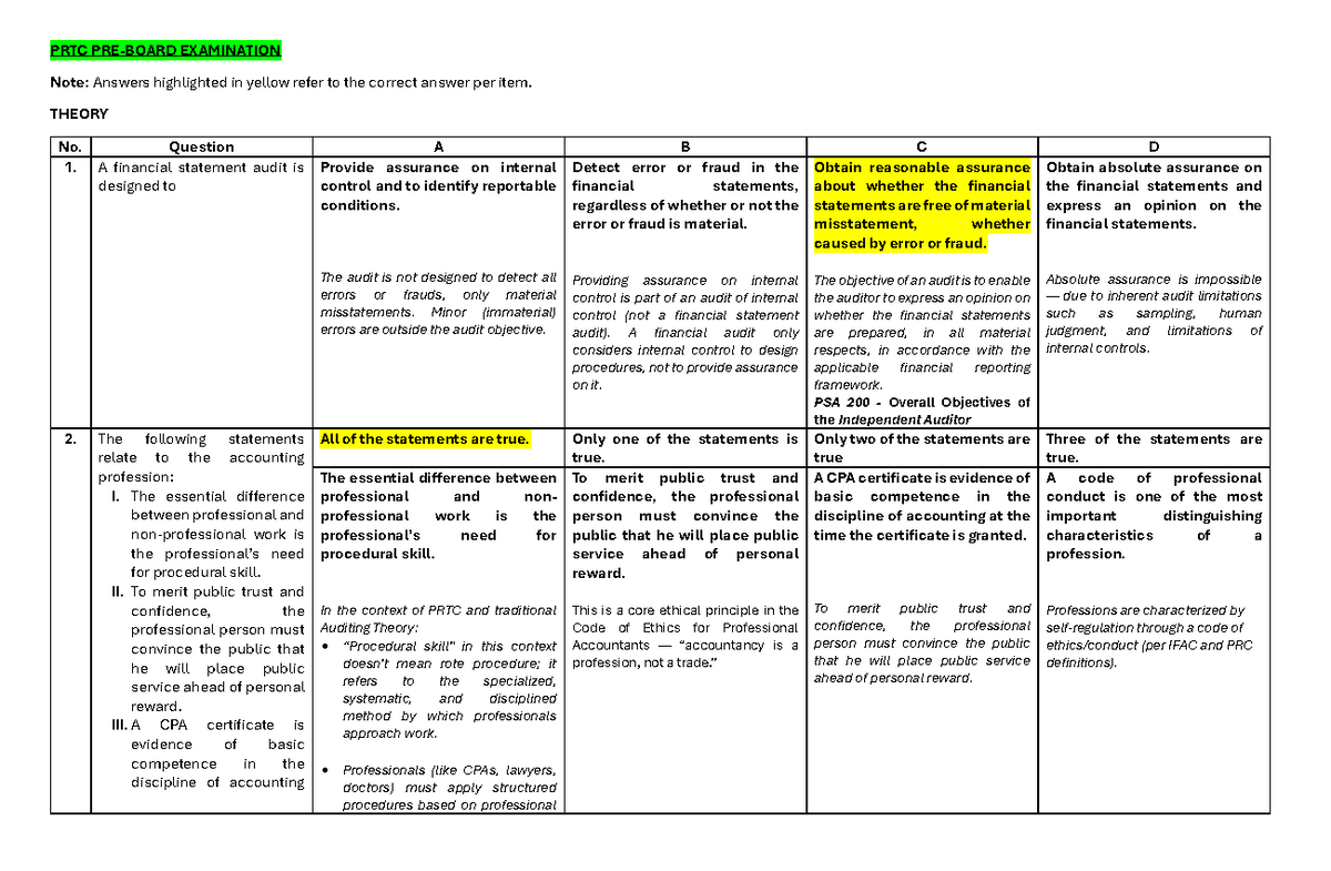 PRTC EXAMINATION Theory Review and Answer Key - Studocu