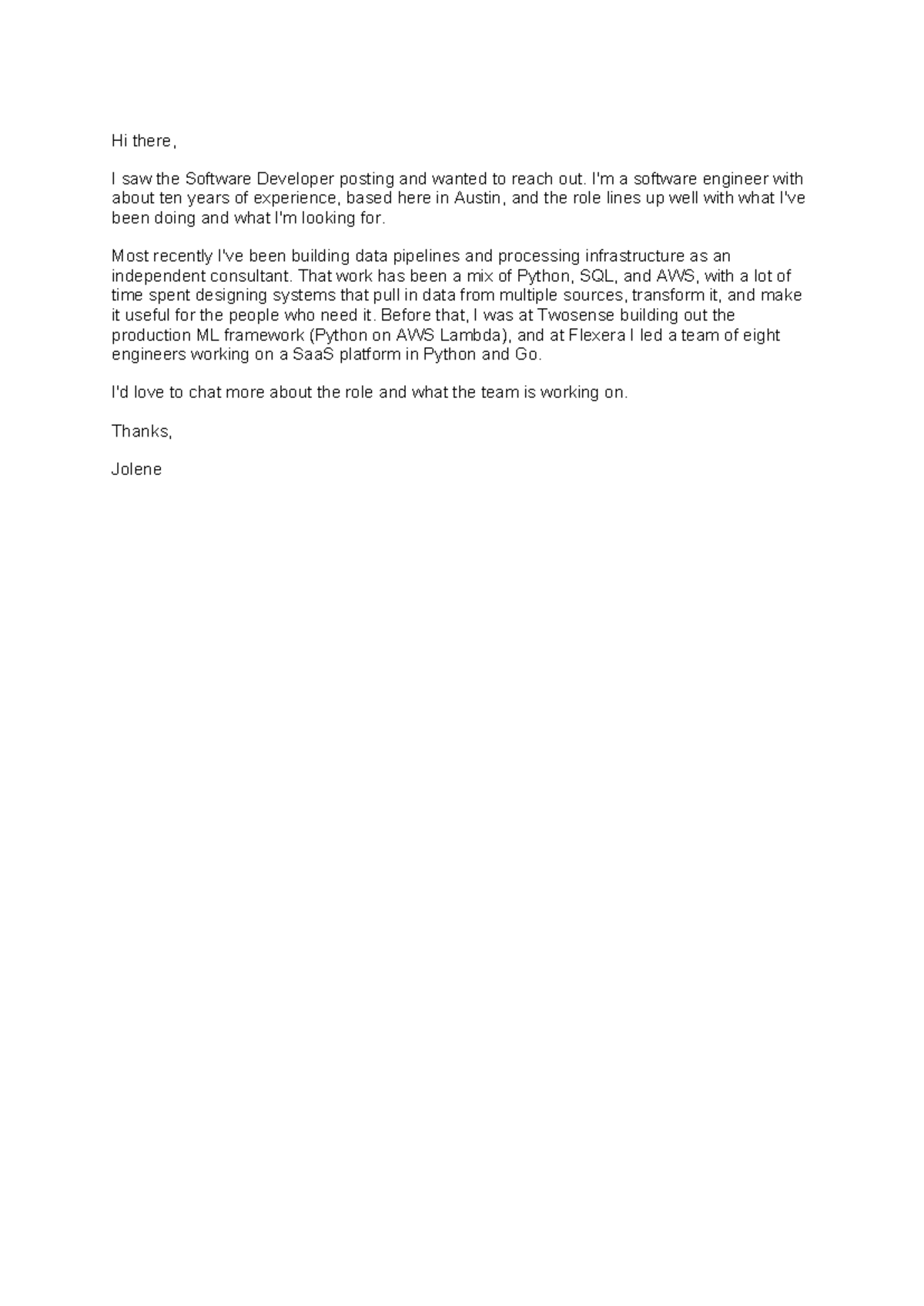 Talroo Cover Letter - Software Developer Position - Studocu