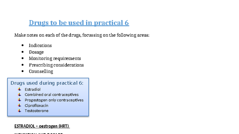 Directed Study 6 - Practical Notes on Drugs Used in FTHSE - Studocu