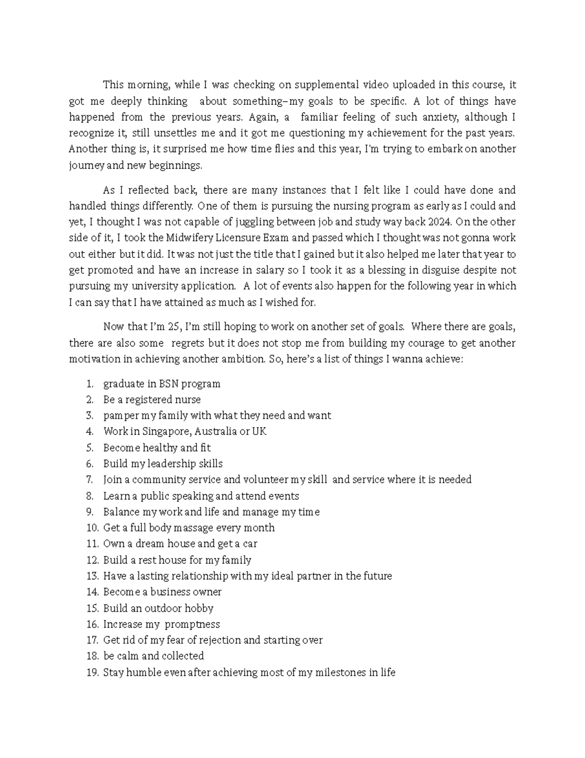 20 Life Goals to Achieve: Reflections and Aspirations - Studocu