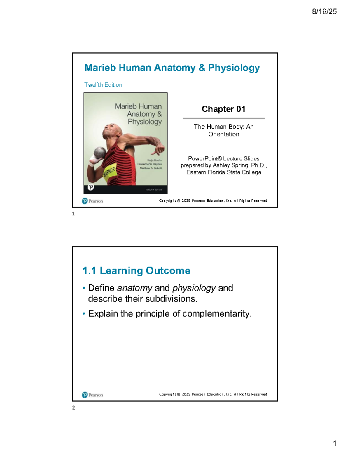 Human Anatomy & Physiology (BIO101) Chapter 1: Overview & Key Concepts ...