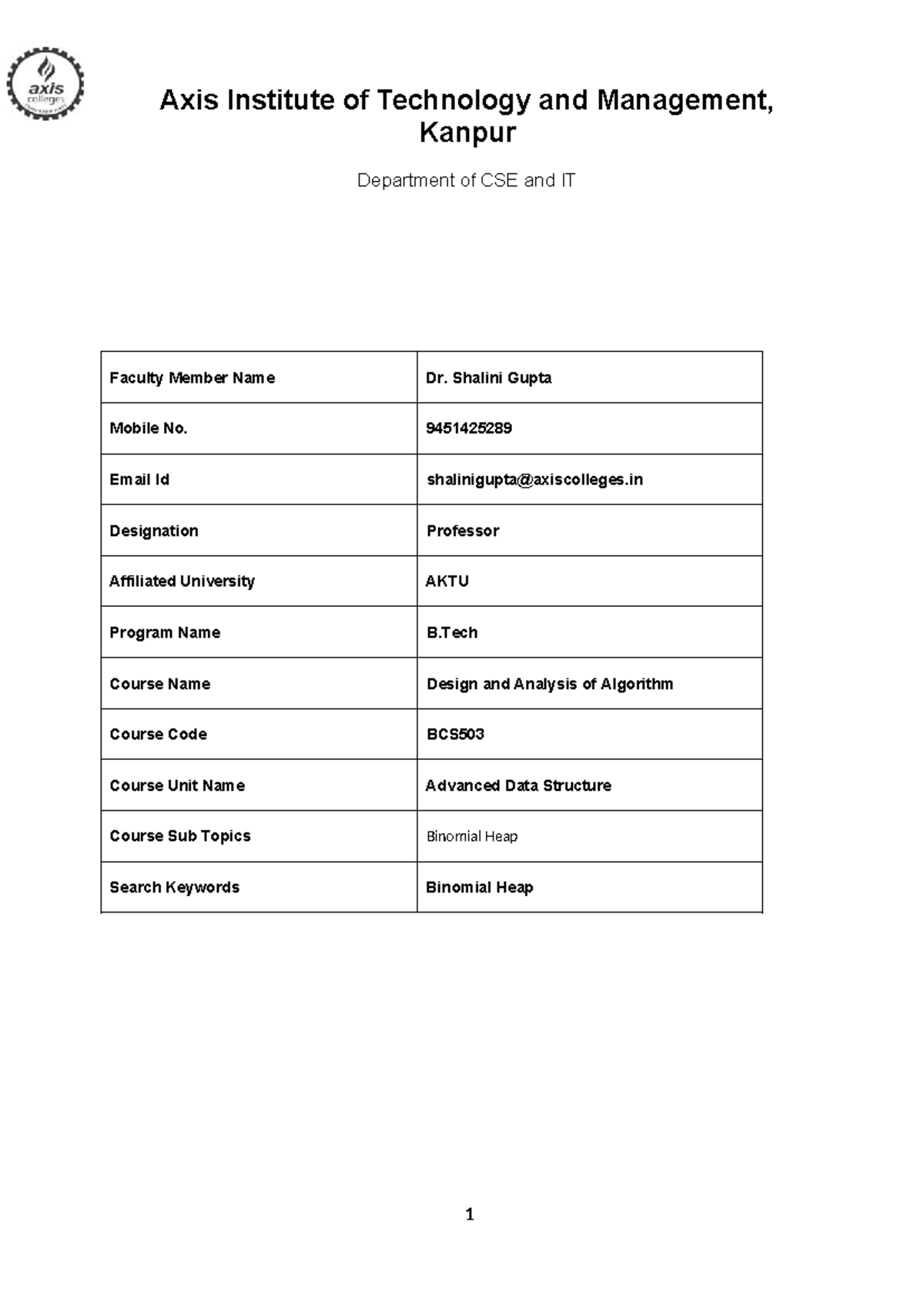 Binomial Heap Overview and Operations - BCS503 Lecture Notes - Studocu