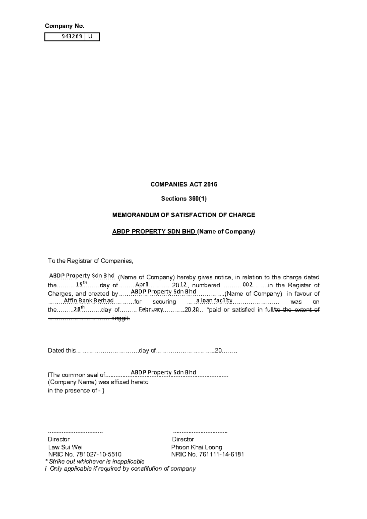 Memorandum of Satisfaction of Charge - Section 360(1) Guidelines - Studocu