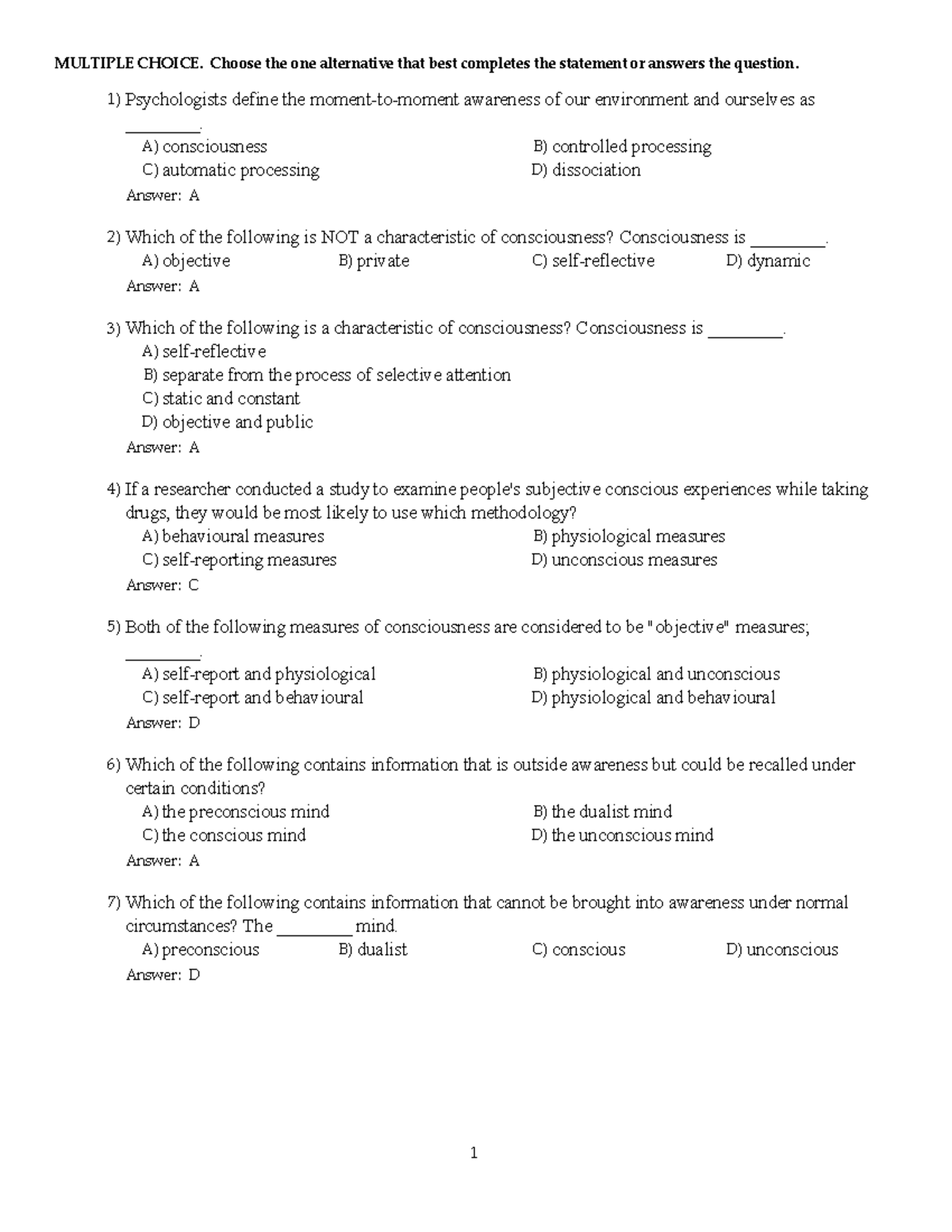 Psych 104 Chapter 6 Multiple Choice Question Bank - MULTIPLE CHOICE ...