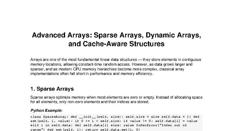 Advanced Arrays: Sparse & Dynamic Arrays Overview (CS101) - Studocu
