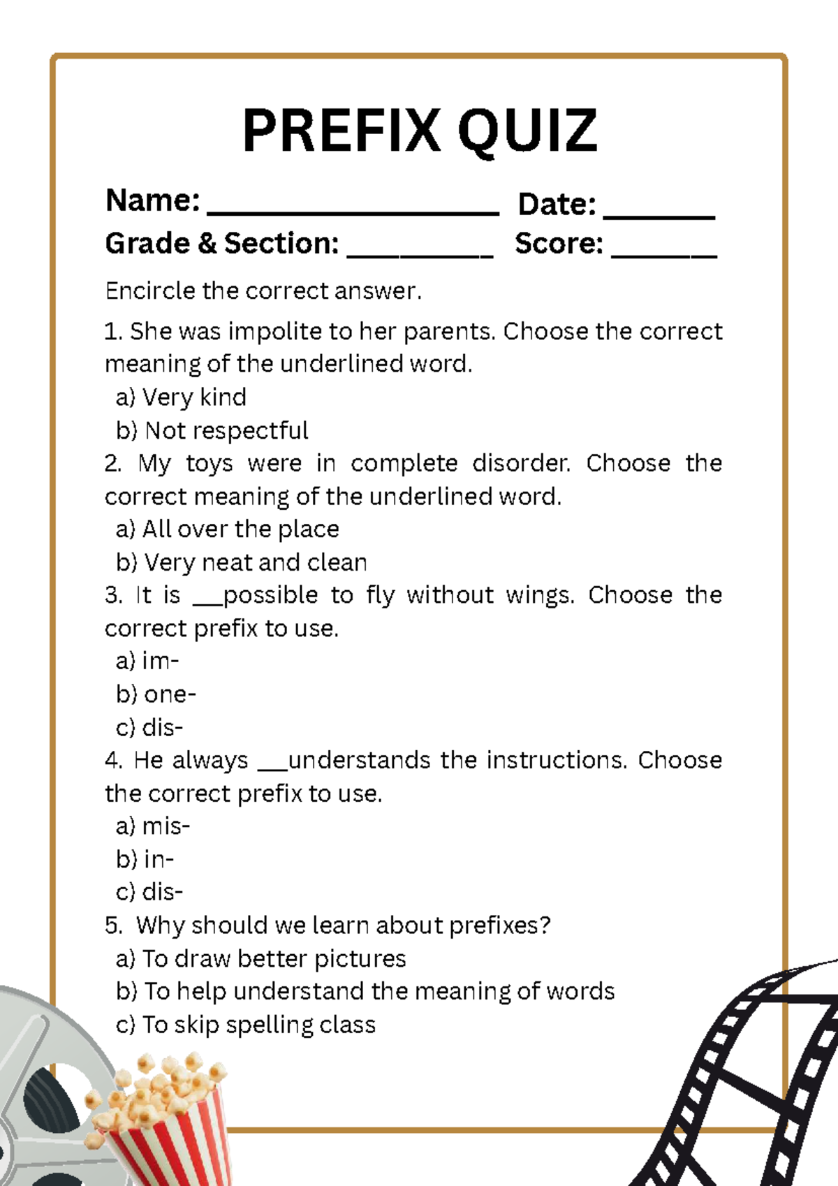 PREFIX QUIZ: Understanding Meanings and Prefixes - Studocu