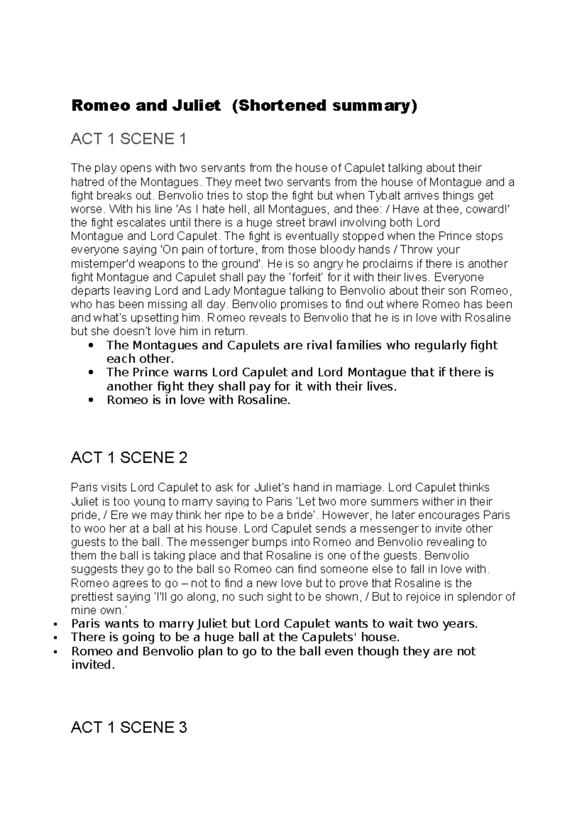 Romeo and Juliet (ENG 101) - Act 1 to Act 5 Summary - Studocu