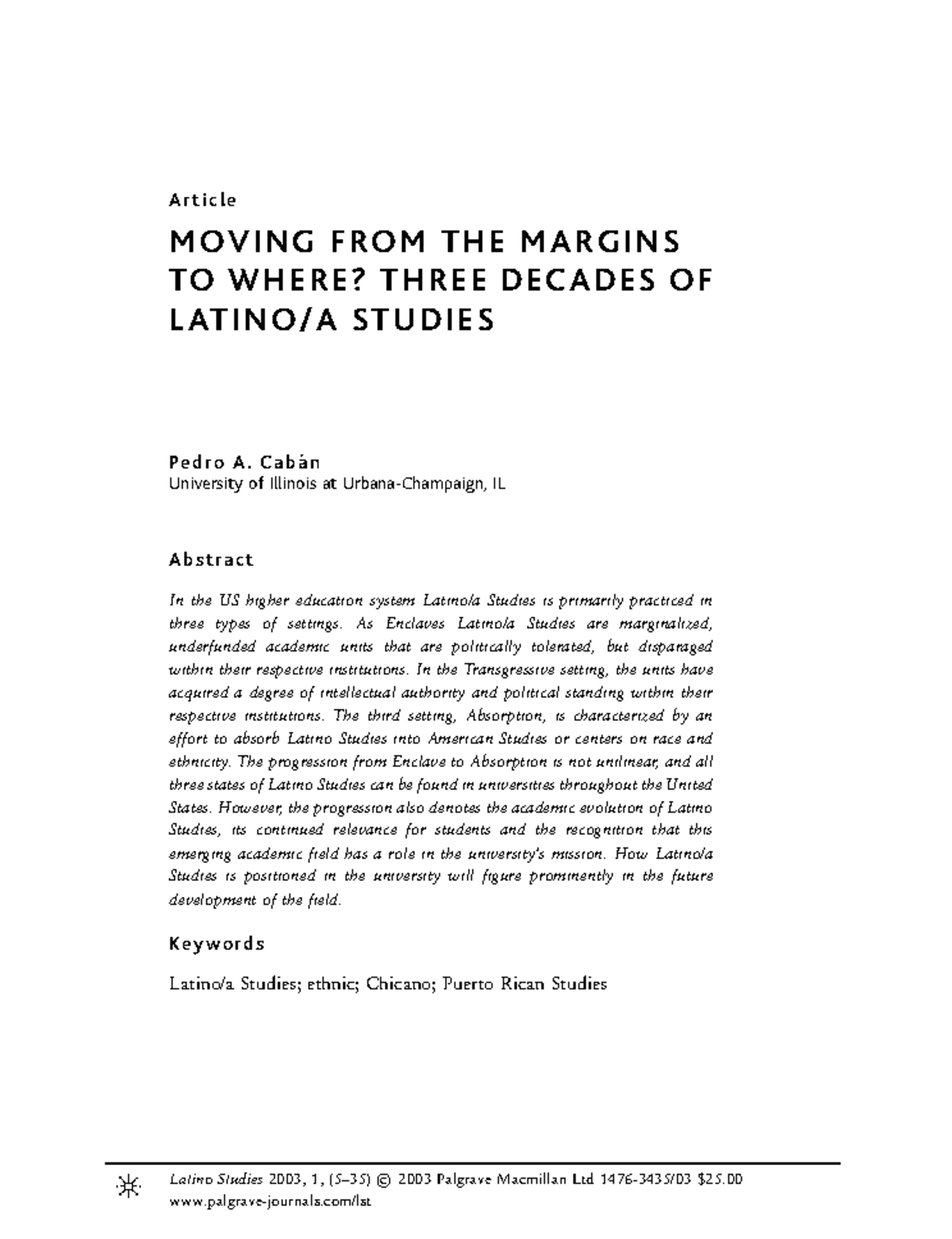 Three Decades of Latino Studies: Evolution and Institutional Challenges - Studocu