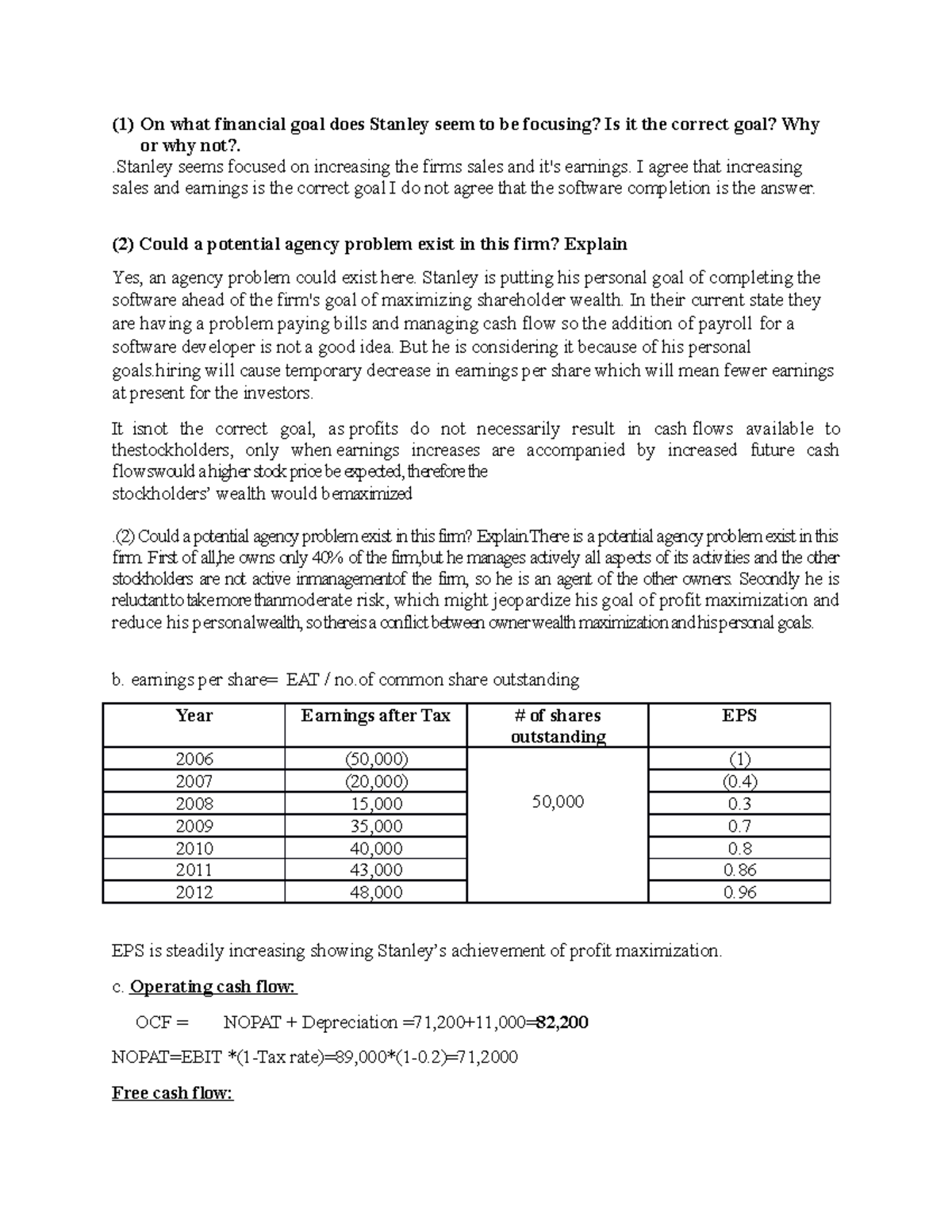 Track software inc - case study - (1) On what financial goal does ...