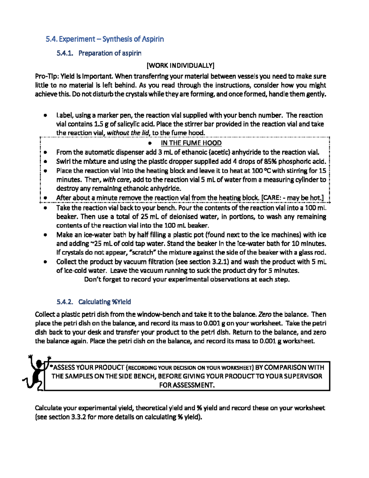 Lab 1 - Synthesis of Aspirin Experiment Guide (5.4) - Studocu