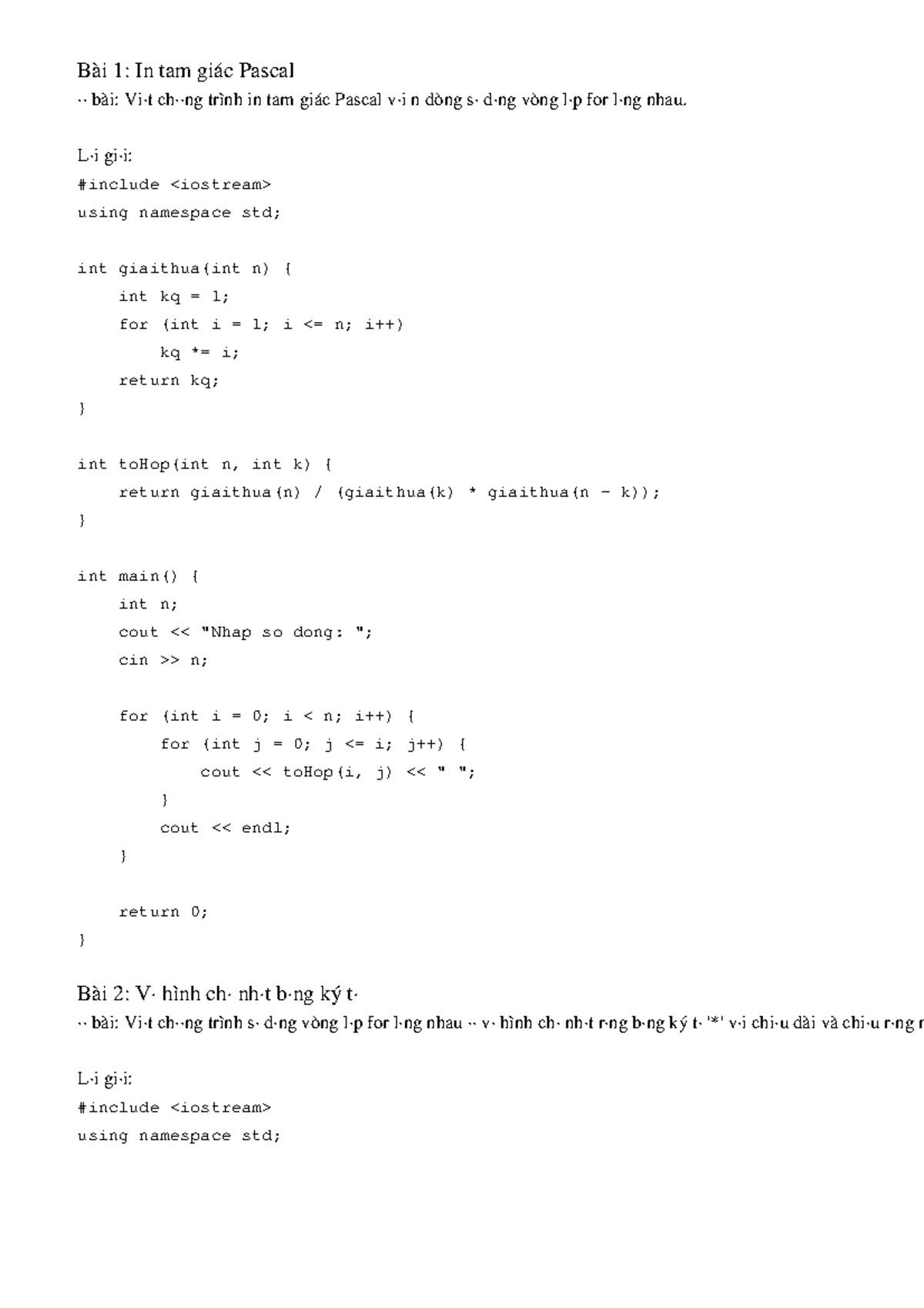 Bài Tập C++ Nâng Cao: In Tam Giác Pascal và Kiểm Tra Số Nguyên Tố - Studocu