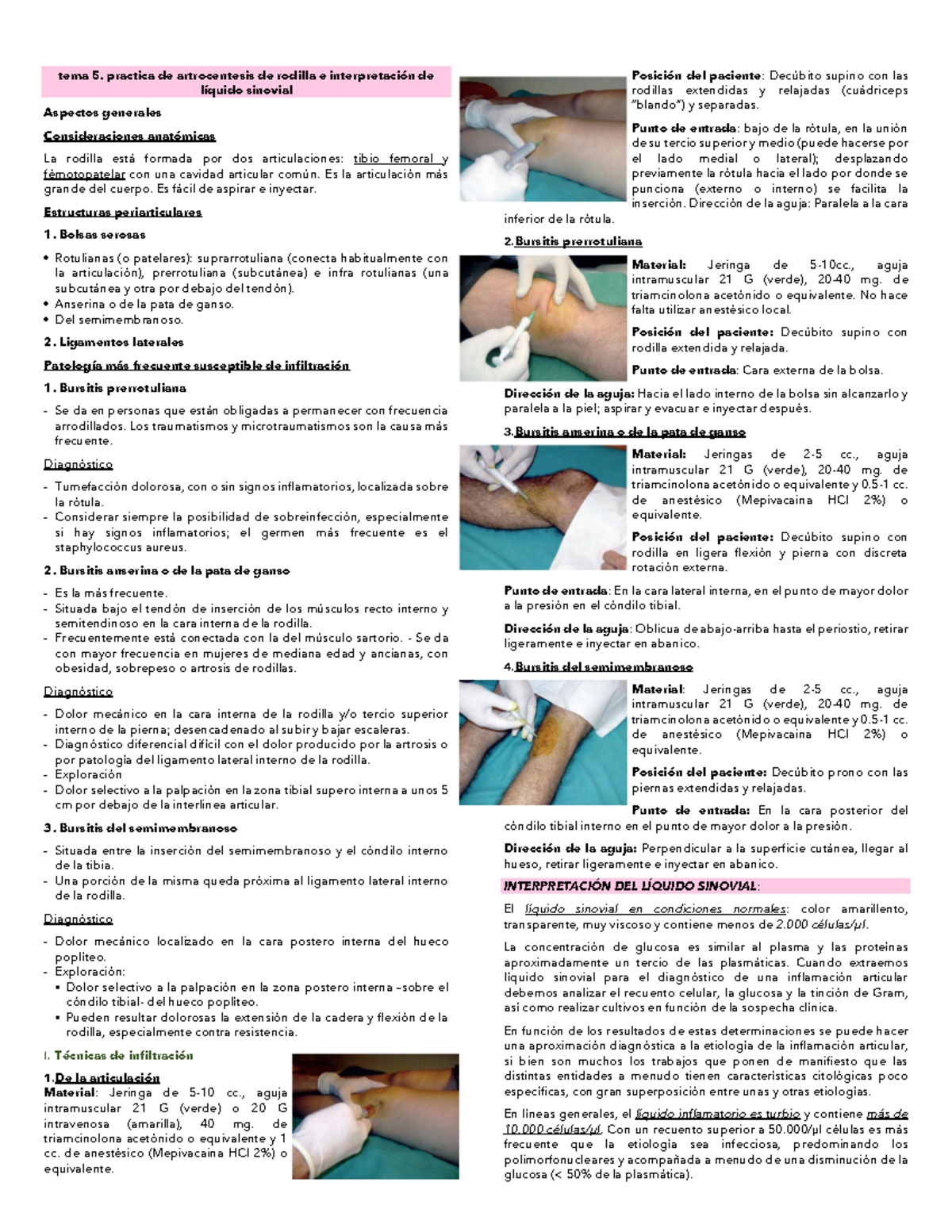 Tema 5: Práctica de Artrocentesis y Análisis del Líquido Sinovial - Studocu