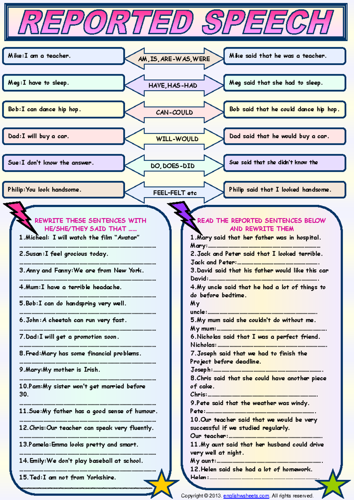 Reported Speech 1 - 1234: Transforming Direct to Indirect Speech - Studocu