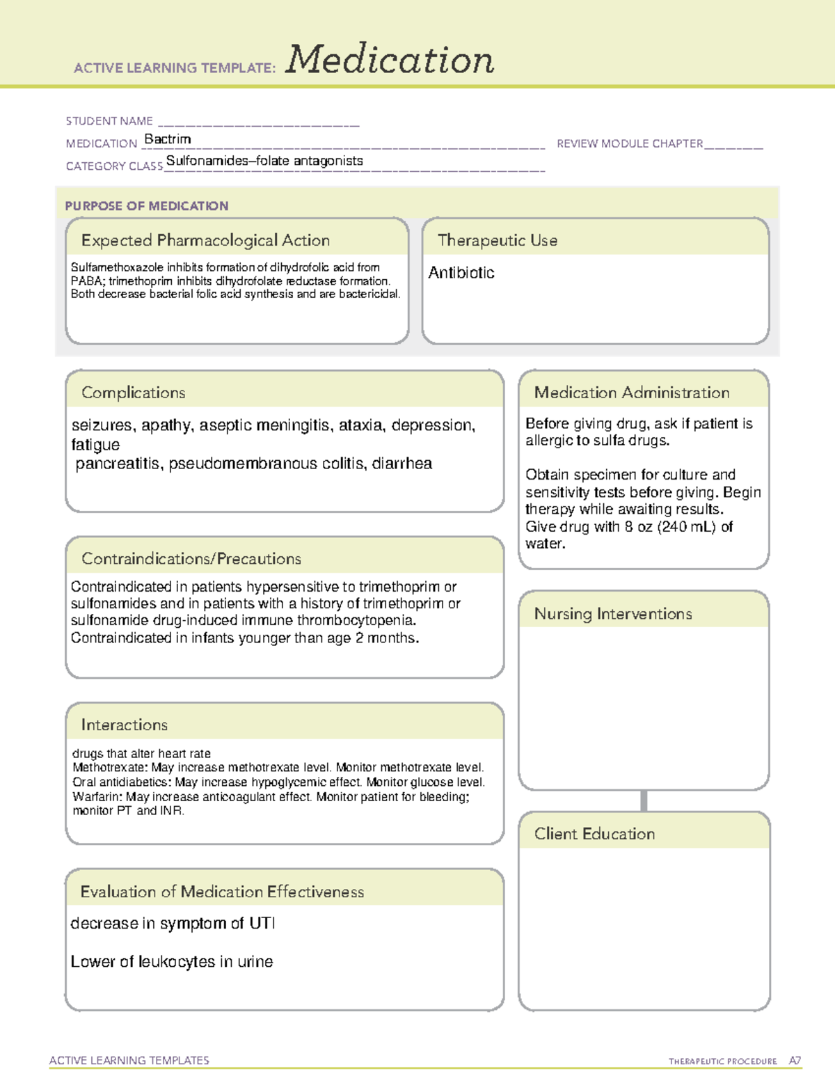 Active Learning Template: Medication - Bactrim (Therapeutic Procedure A ...