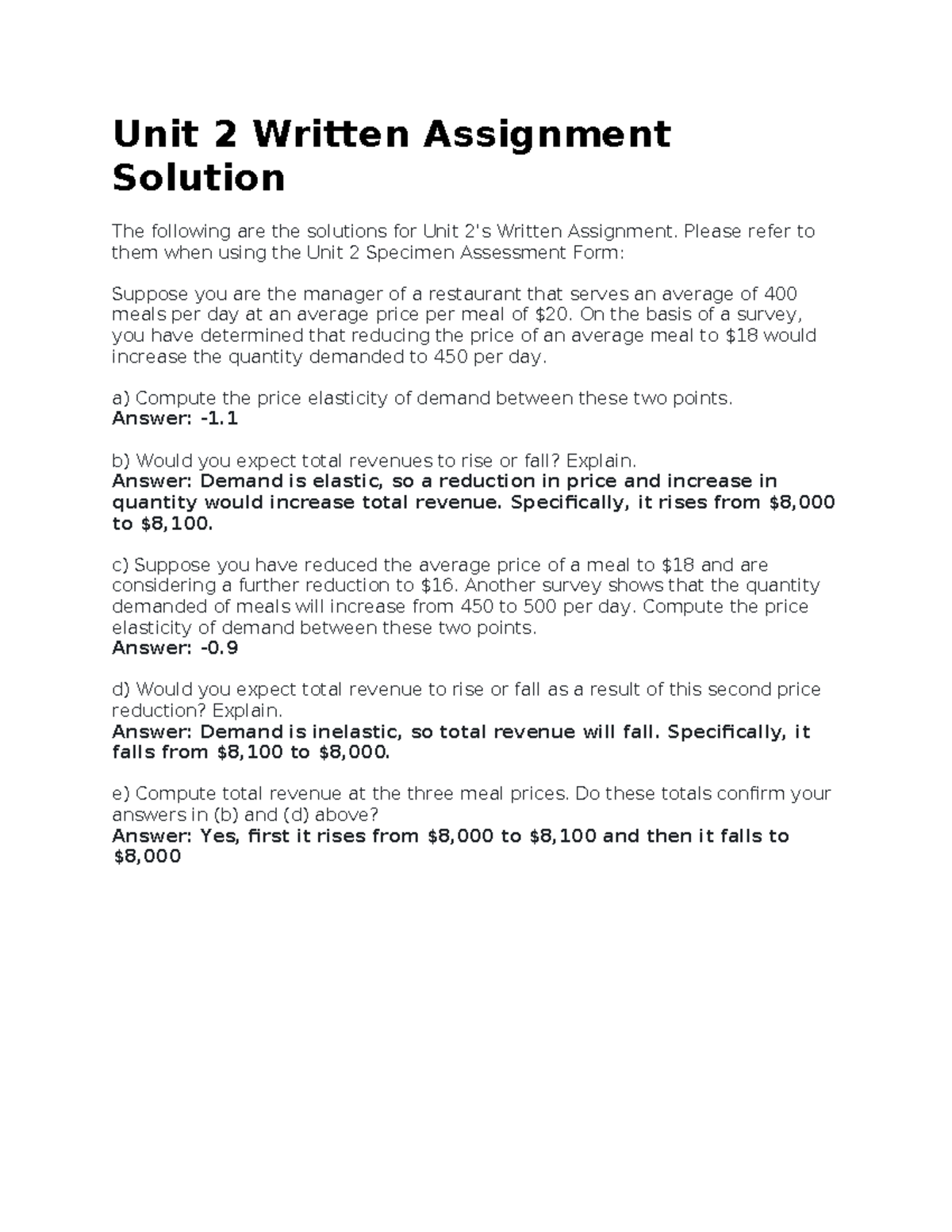 Unit 2 Written Assignment Solution - Please refer to them when using ...