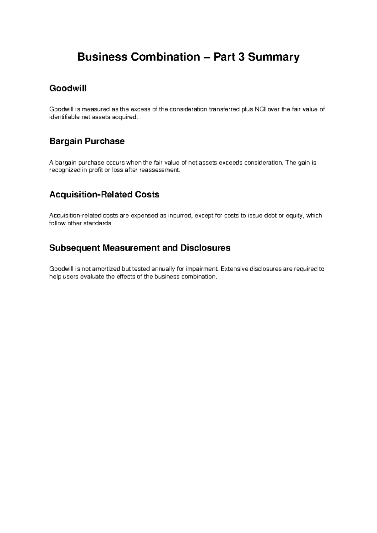 Business Combination Part 3 Summary - Business Combination – Part 3 ...