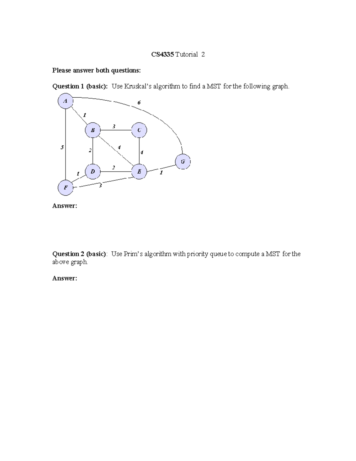 in-class Tutorial 5 - Design and Analysis of Algorithms - CS4335 ...