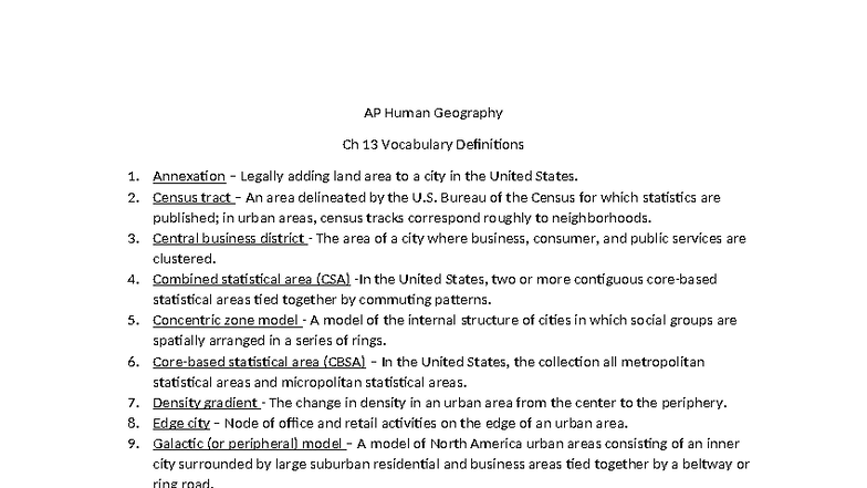 AP Human Geography CH 13 Vocabulary Definitions and Concepts - Studocu