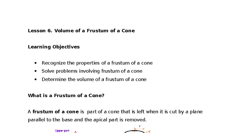 Math 115 Lesson 6: Volume of Frustum of Cone & Pyramid - Studocu