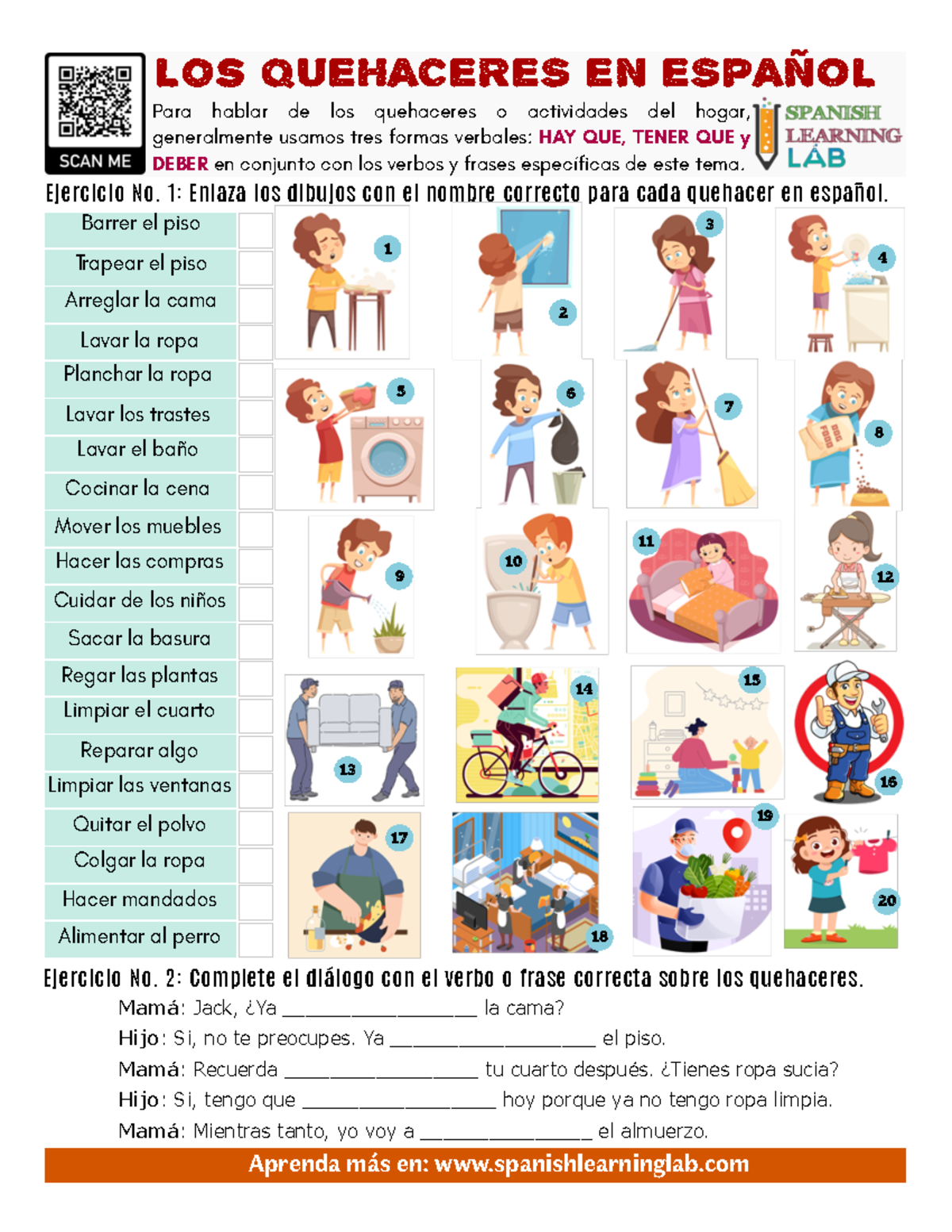 Los Quehaceres en Español: Worksheet para Aprender Chores - Studocu