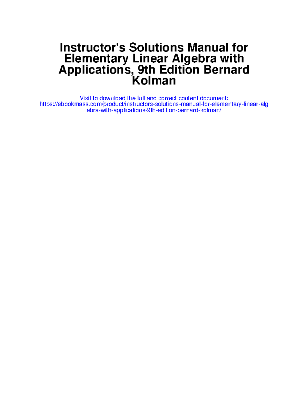 Instructor's Solutions Manual for Elementary Linear Algebra (9th Ed ...