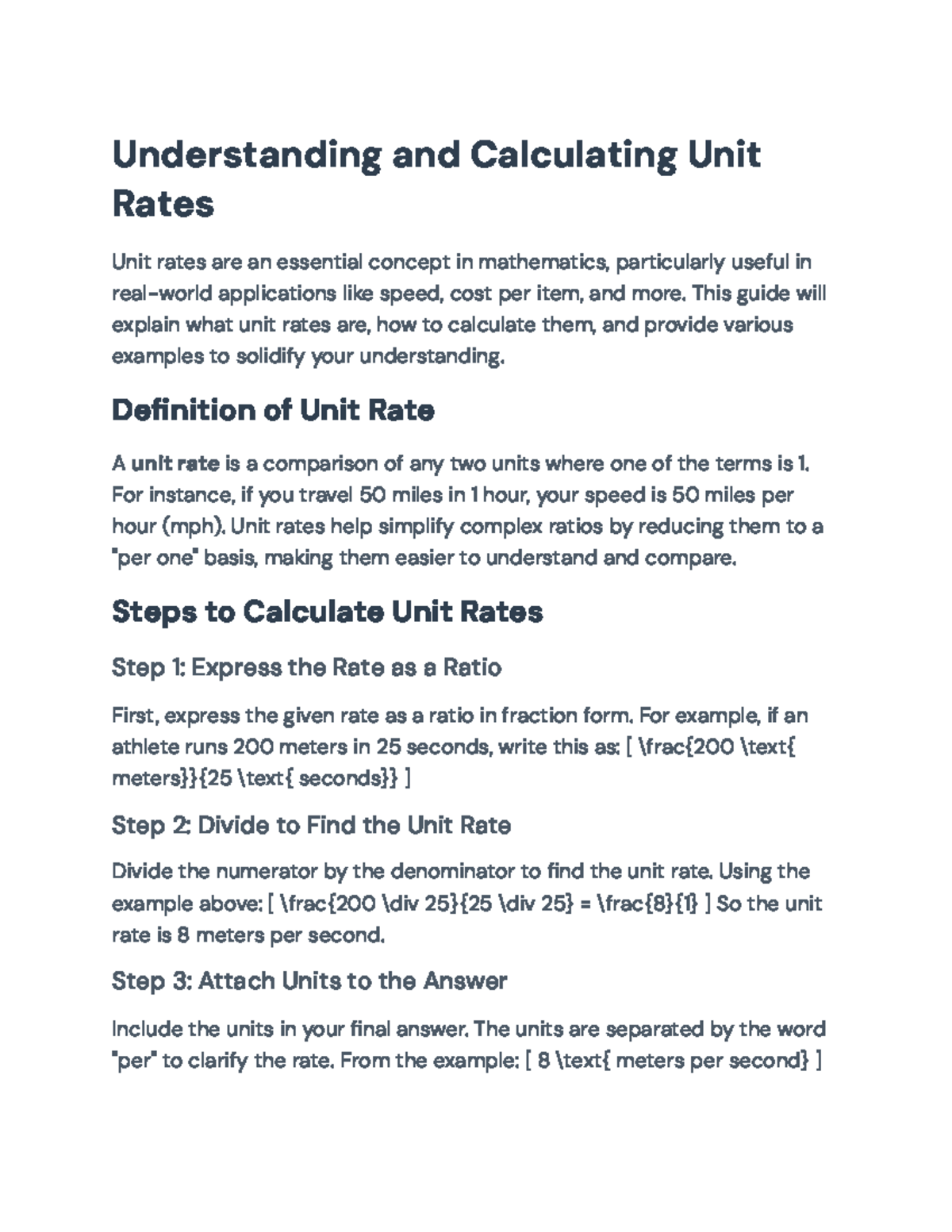 Calculating and Understanding Unit Rates: A Comprehensive Guide ...