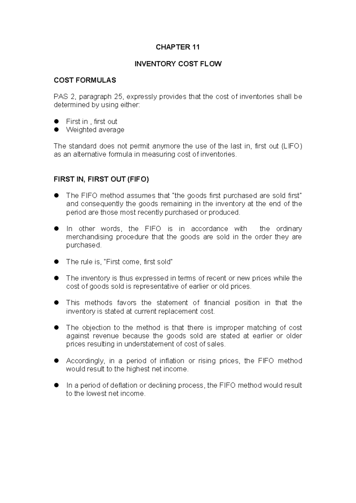 Chapter 11: Inventory Cost Flow Analysis & Formulas (Acc 101) - Studocu