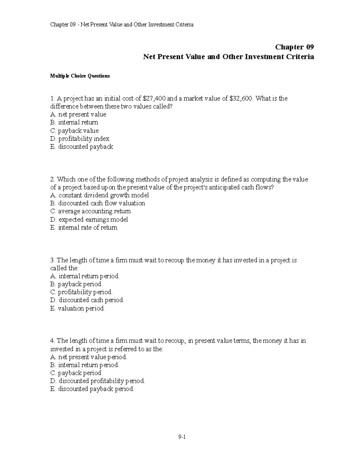 Chapter 09: Net Present Value & Investment Criteria - Lecture Notes ...