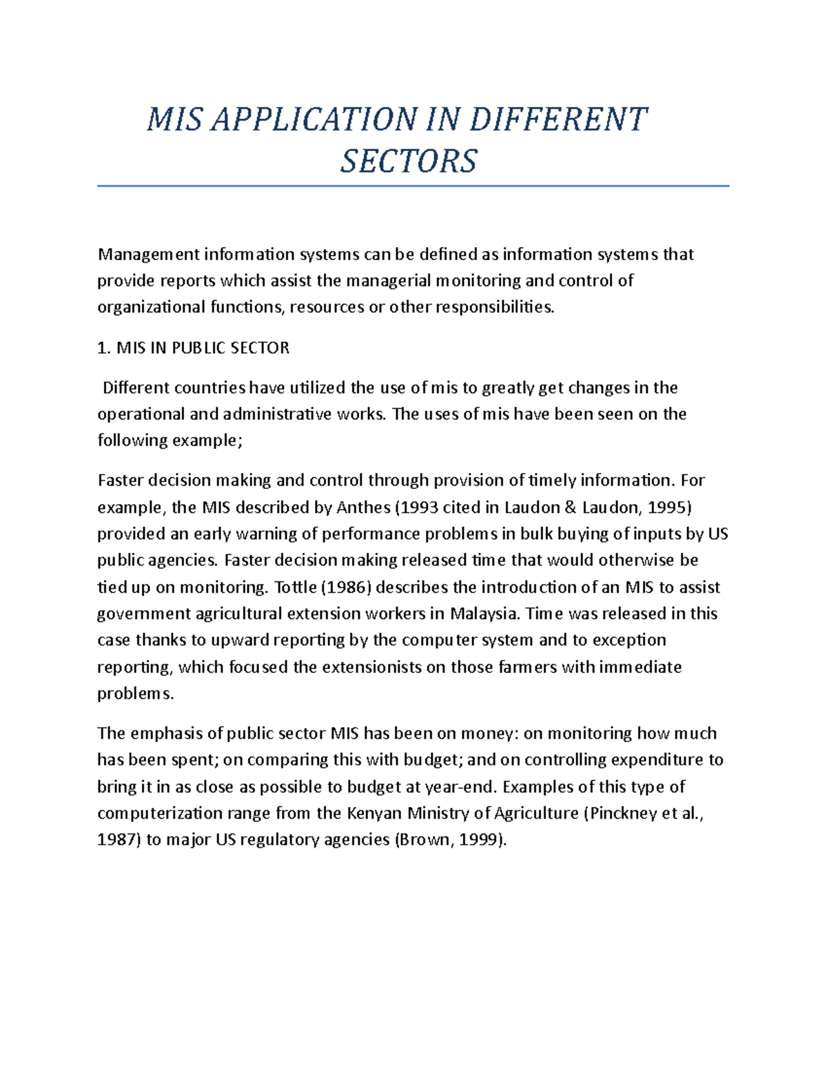 MIS Application IN Different Sectors - MIS APPLICATION IN DIFFERENT ...