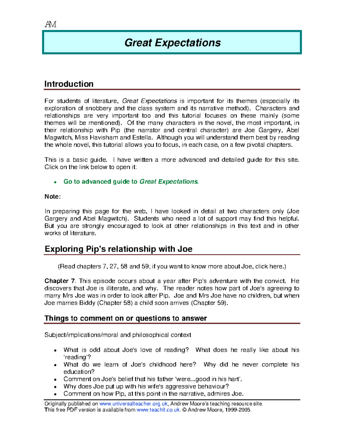 Great Expectations (ENG101) Reading Guide: Key Character Relationships ...