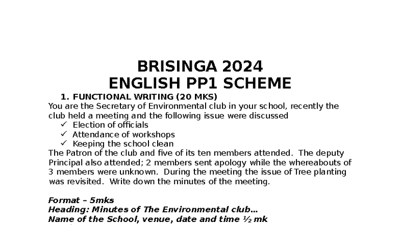 Brisinga 2024 ENG PP1 Functional Writing & Oral Skills Notes - Studocu