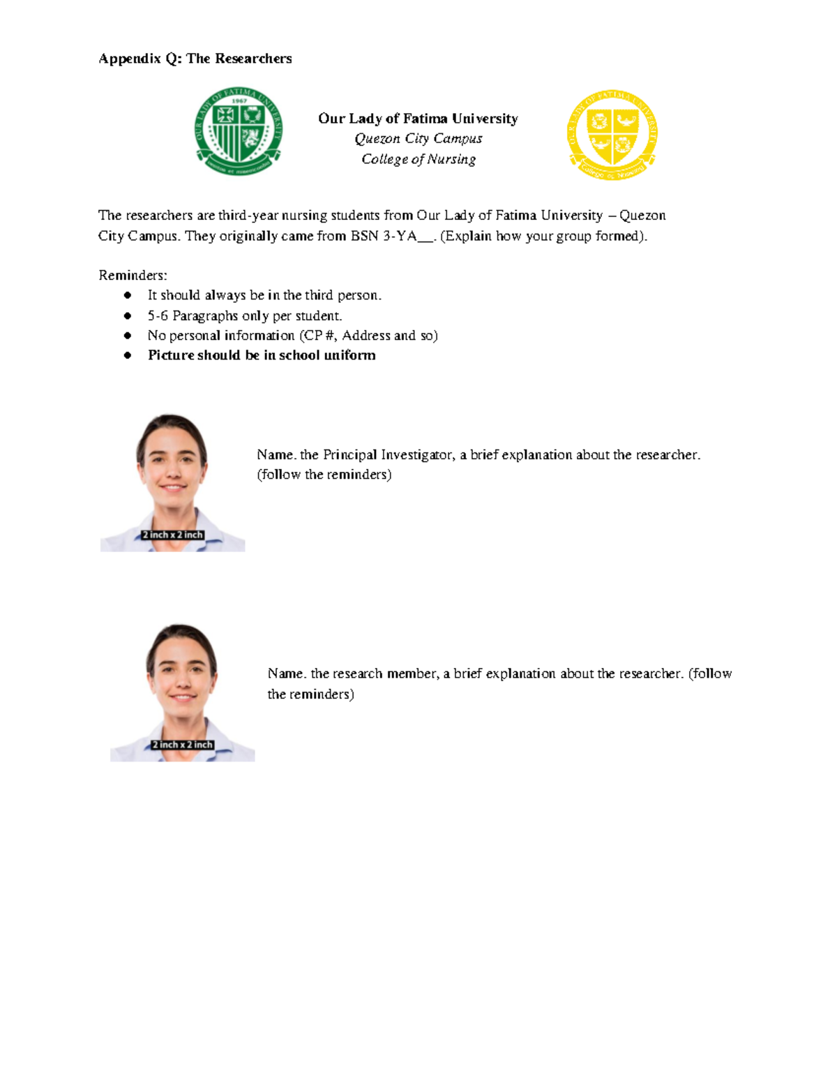 Appendix Q The Researchers - They originally came from BSN 3-YA ...