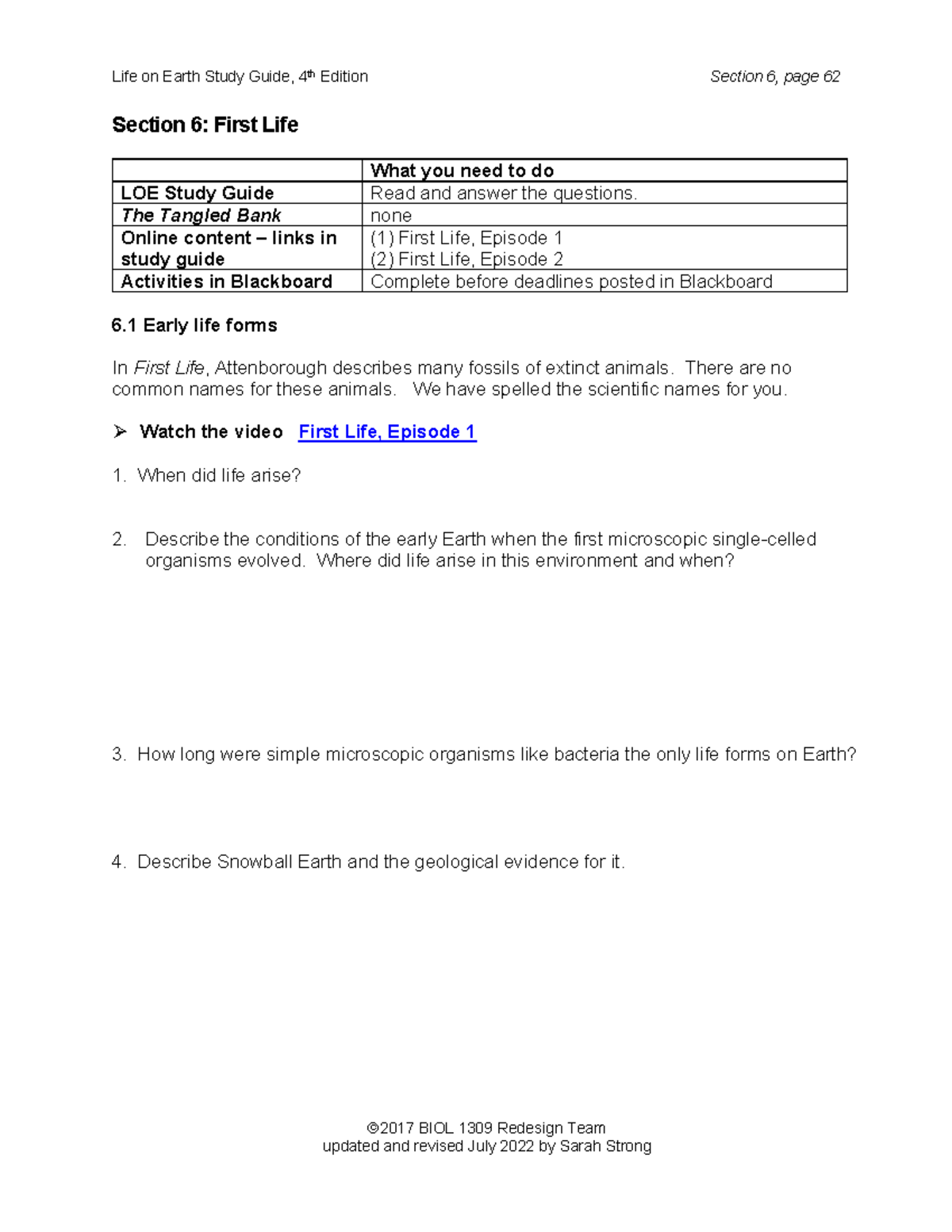 BIOL 1309 Life on Earth Unit 2 Study Guide: Early Life & Evolution ...