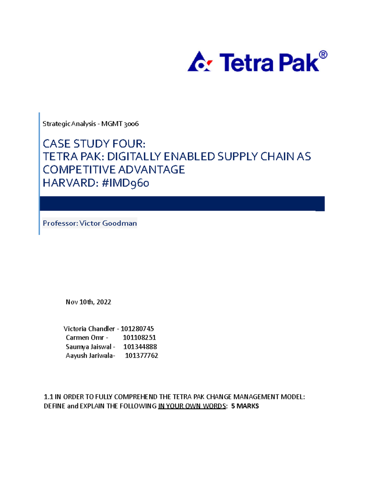 Tetra PAK Case Study: Analyzing Industry 4.0 Competitive Models - Studocu