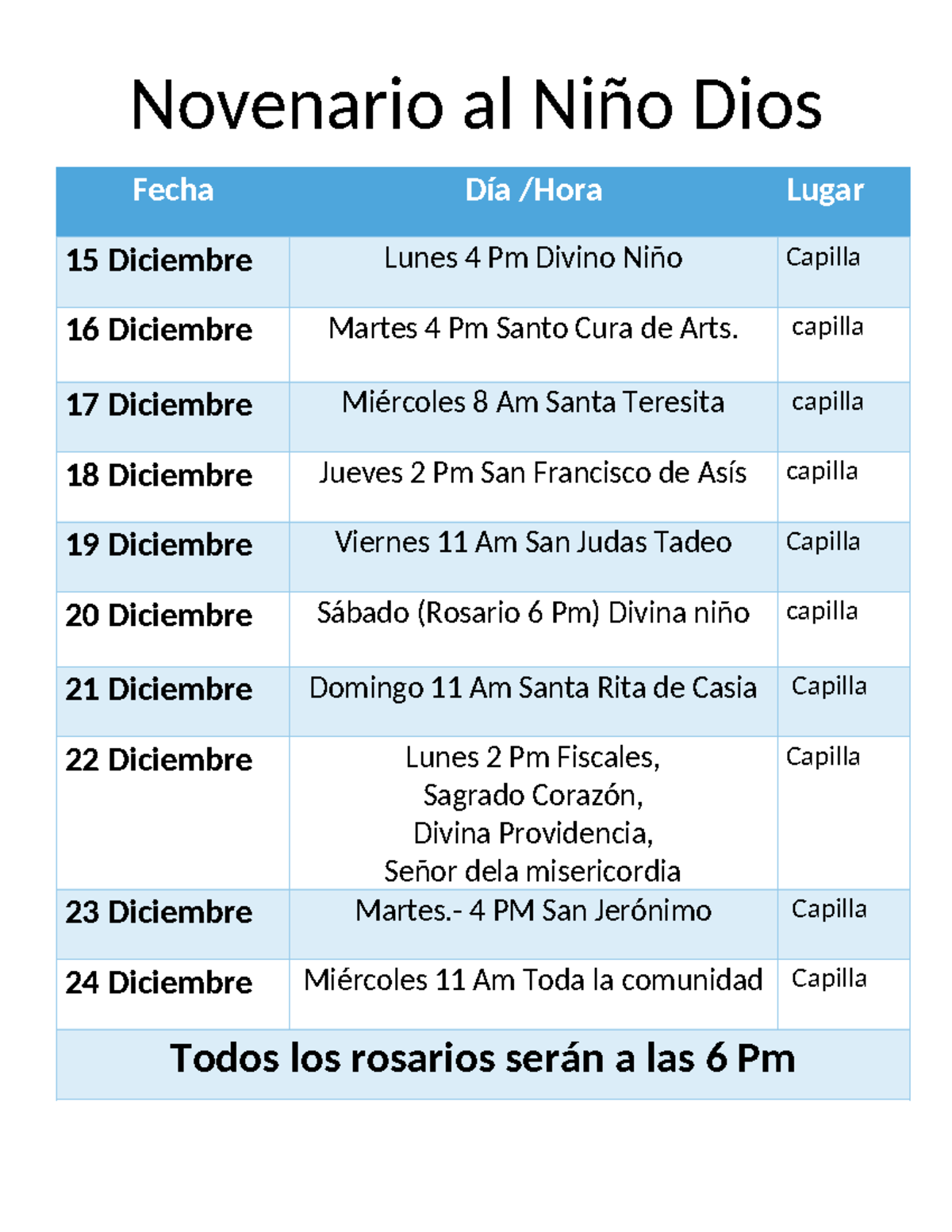 Novenario al Niño Dios: Horarios y Lugares de Celebración - Studocu